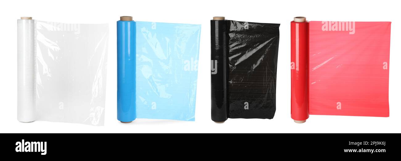 Set with different stretch wraps on white background. Banner design ...