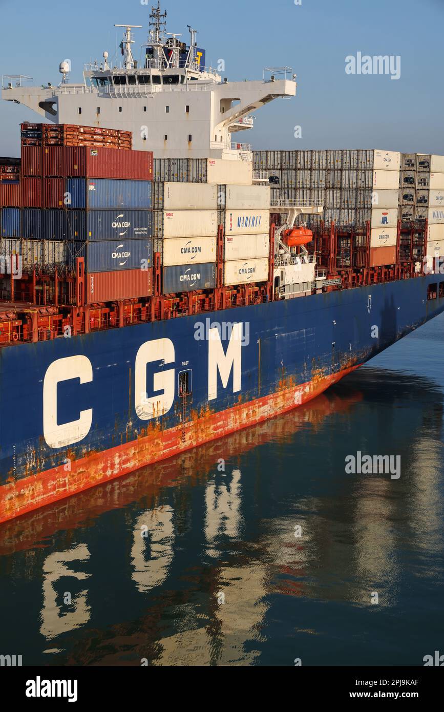 Livorno, Italy - 08 20 2023: Container terminal with stowed containers ...