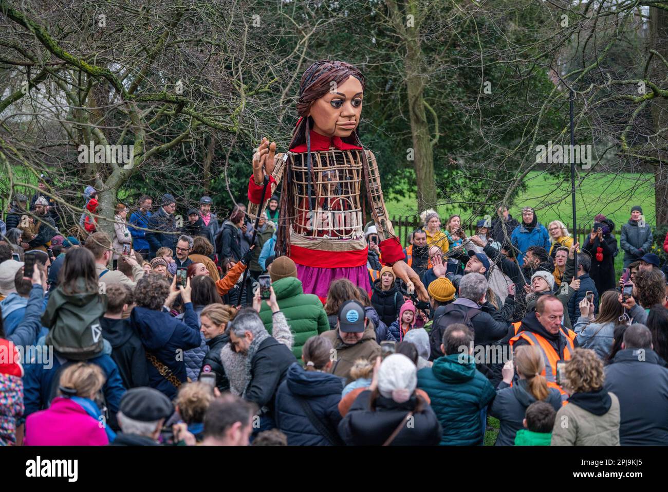 London UK 1 April 2023. Little Amal a 3.5m animatronic giant puppet of ...