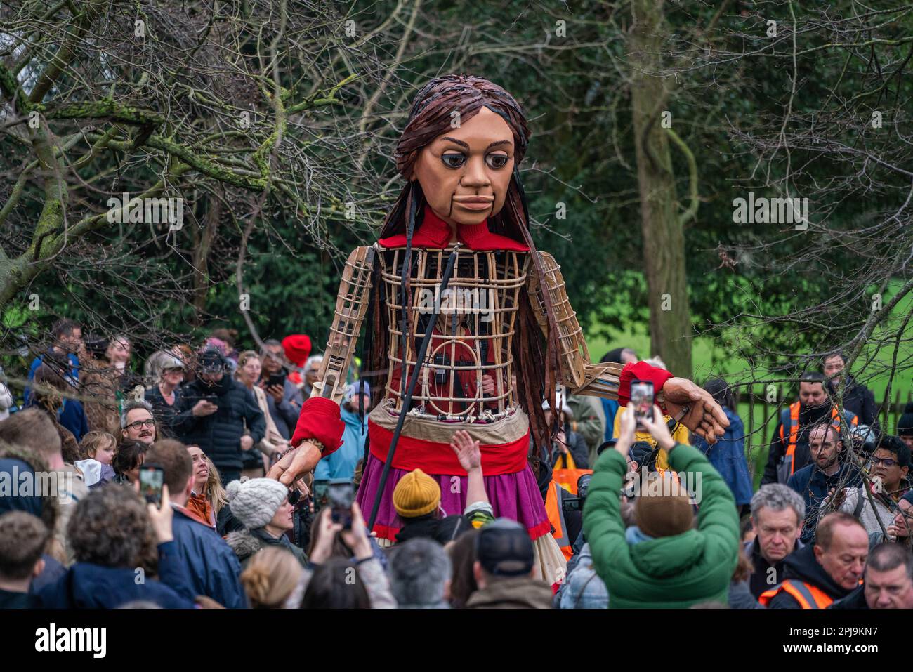London UK 1 April 2023. Little Amal a 3.5m animatronic giant puppet of ...