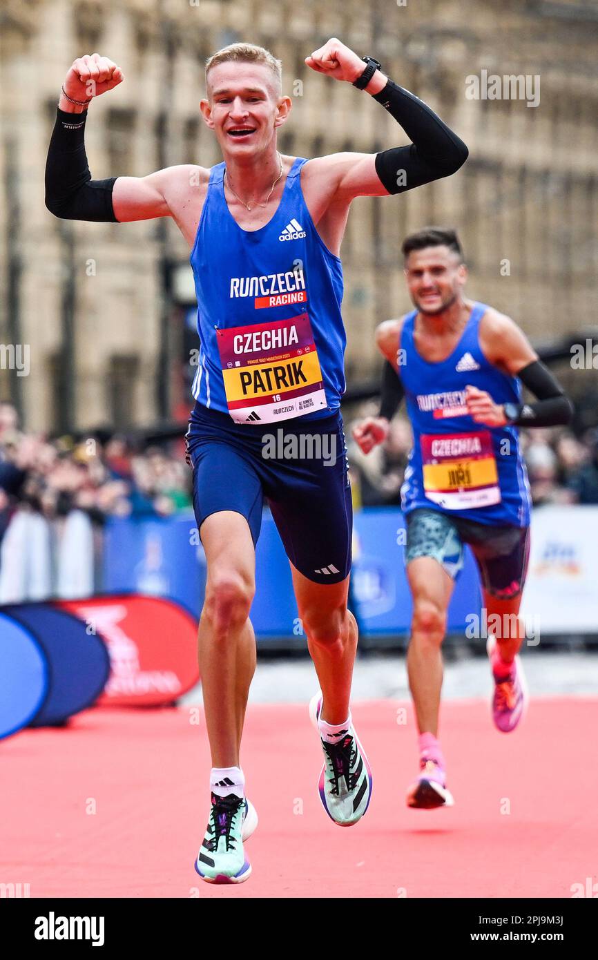 Prague, Czech Republic. 01st Apr, 2023. The best Czech half marathoner Patrik Vebr finishes the ...