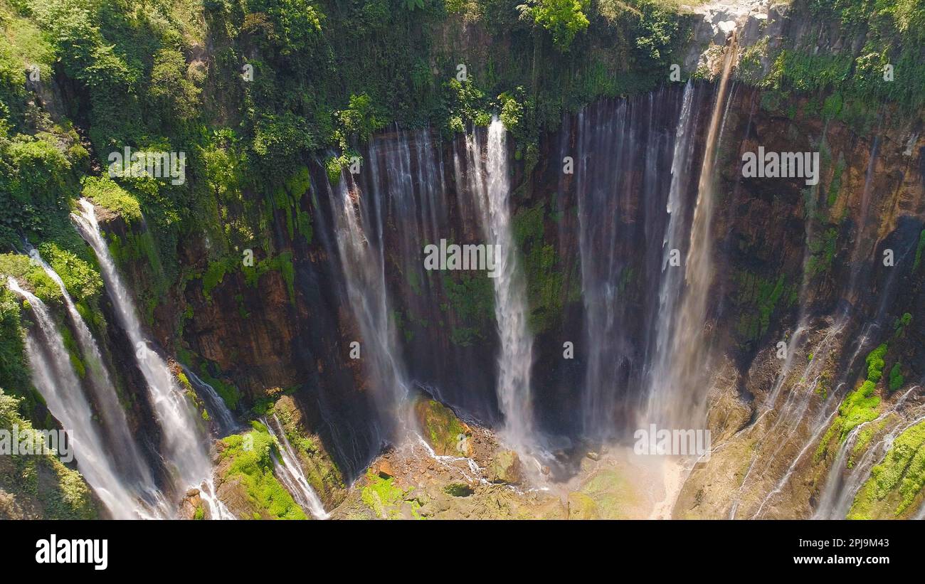 aerial view waterfall coban sewu in Java, indonesia. waterfall in ...