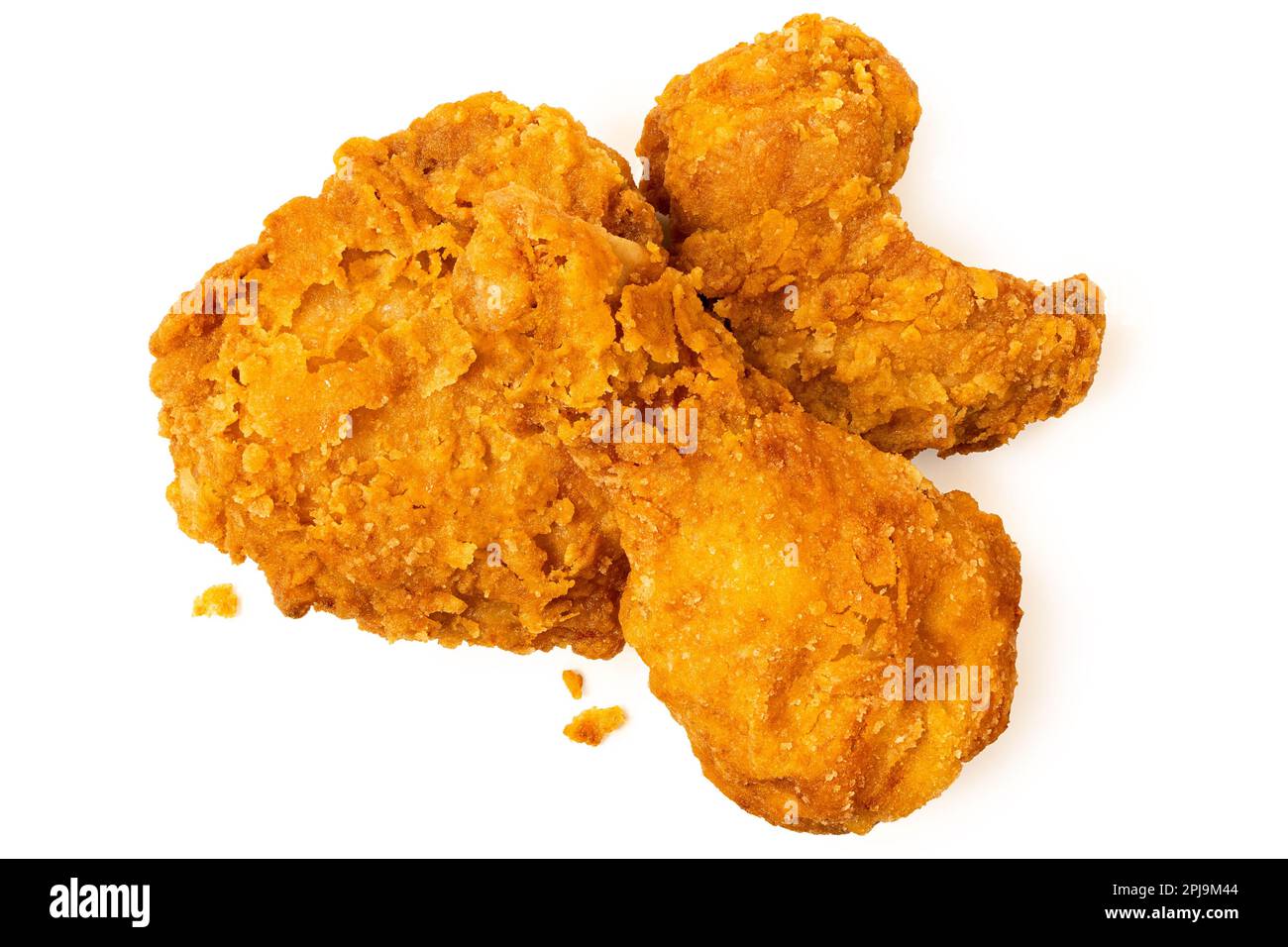 Crispy fried chicken pieces, drumstick, wing and thigh, isolated on ...