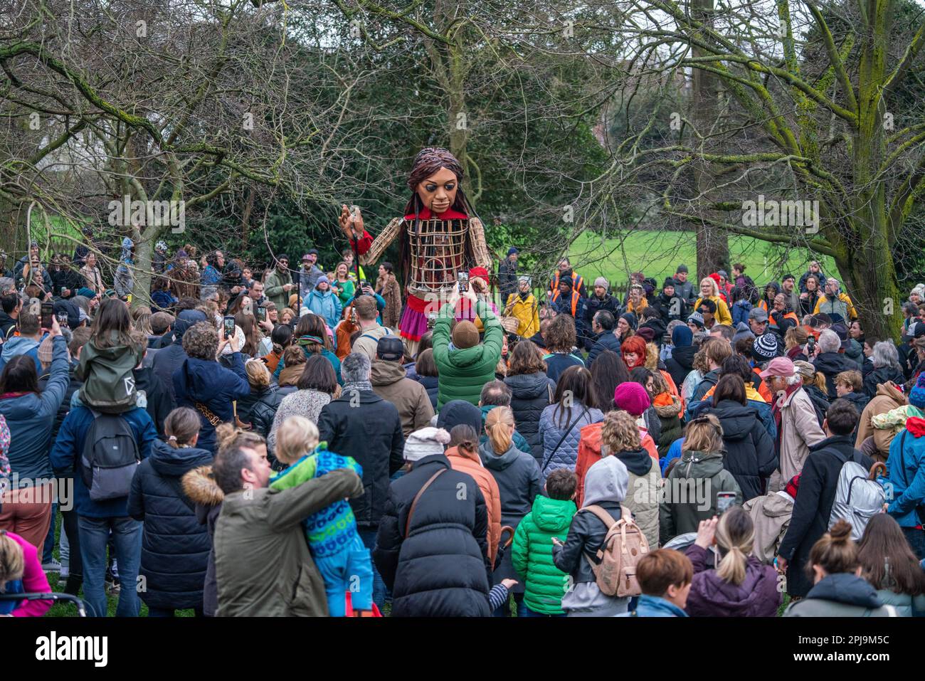 London UK 1 April 2023. Little Amal a 3.5m animatronic giant puppet of ...
