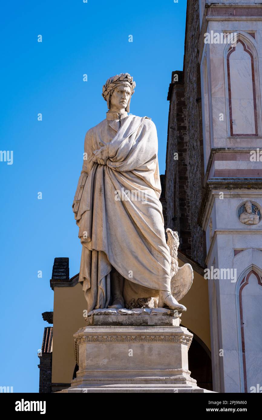 Statue of Dante Alighieri by Enrico Pazzi outside the Basilica of Santa ...