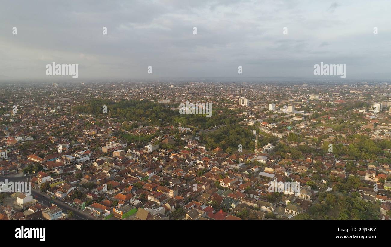 aerial view Yogyakarta with buildings and houses at sunset. urban ...