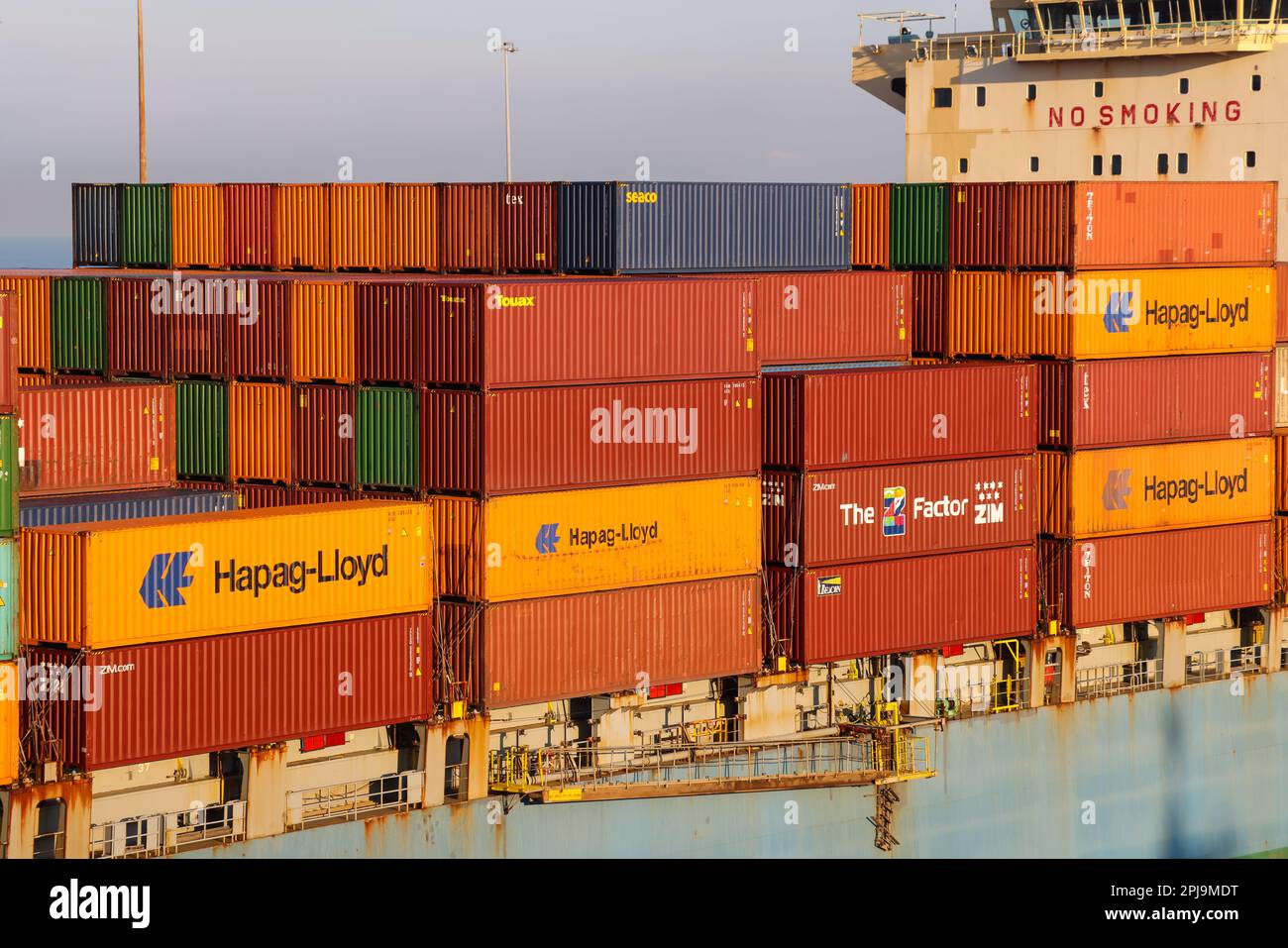 Livorno, Italy - 08 20 2023: Container terminal with stowed containers ...