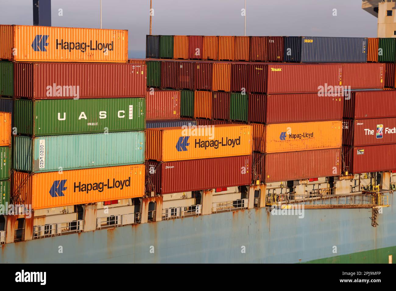 Livorno, Italy - 08 20 2023: Container terminal with stowed containers ...