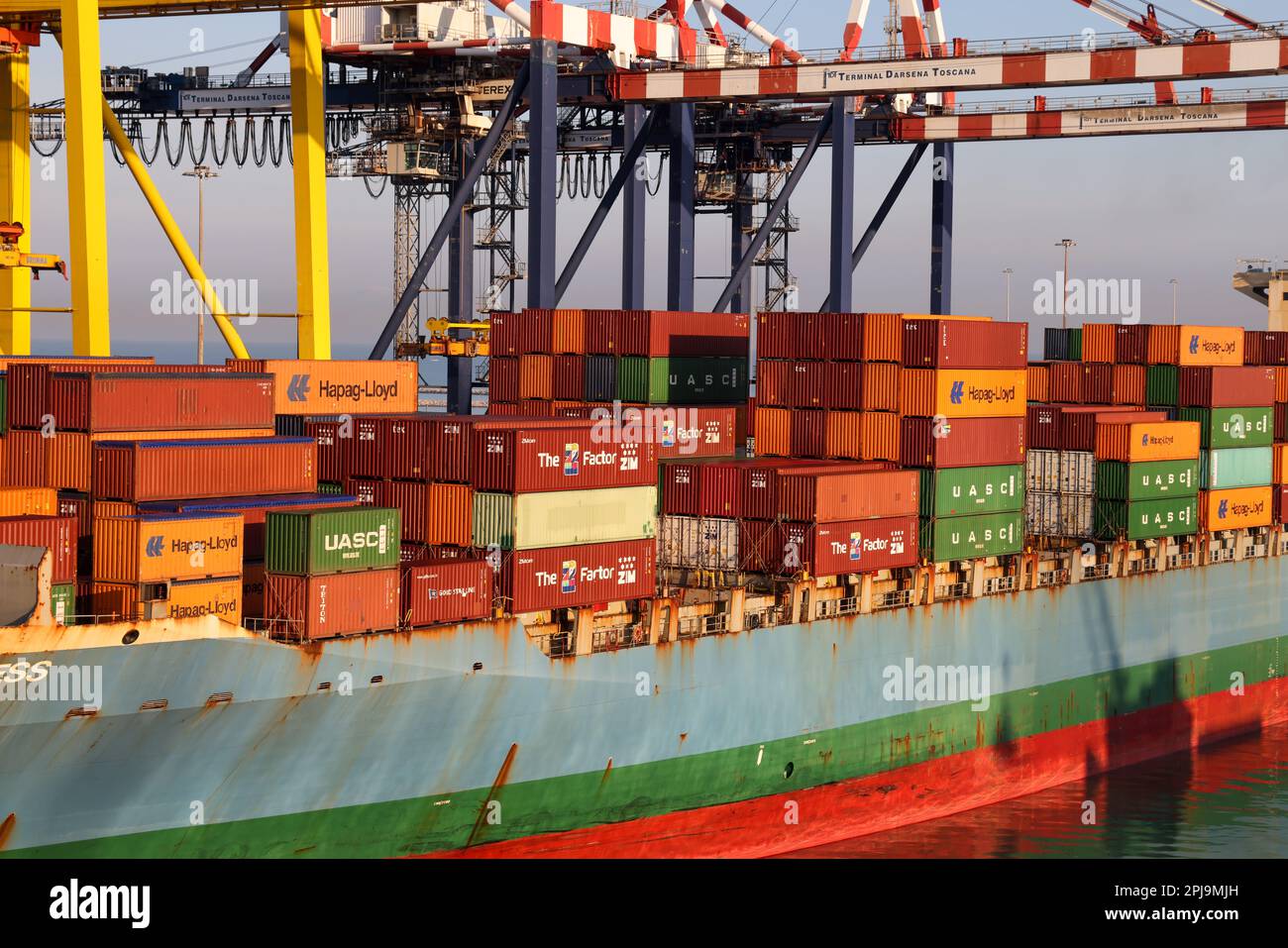 Livorno, Italy - 08 20 2023: Container terminal with stowed containers ...