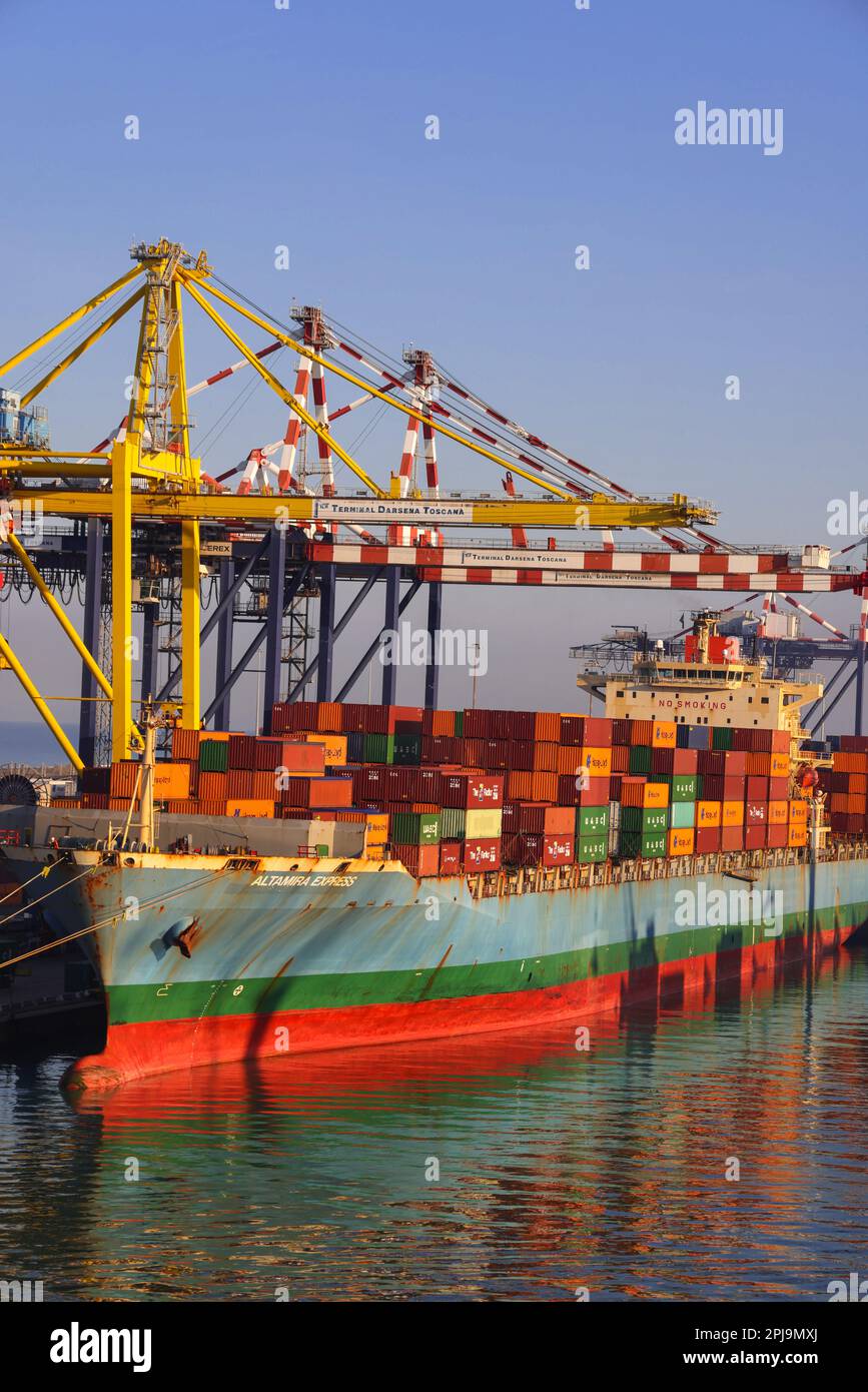 Livorno, Italy - 08 20 2023: Container terminal with stowed containers ...