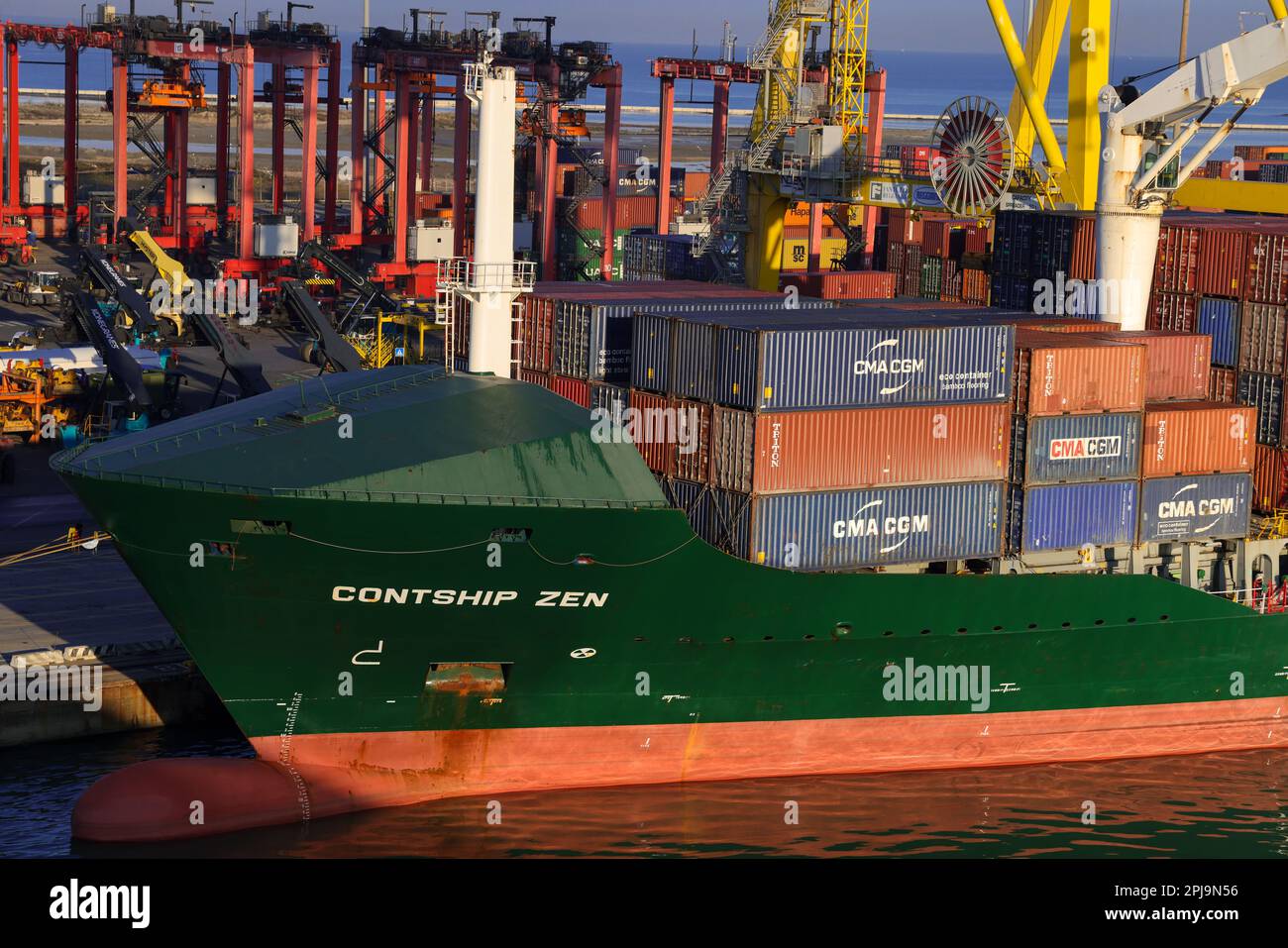 Livorno, Italy - 08 20 2023: Container terminal with stowed containers ...