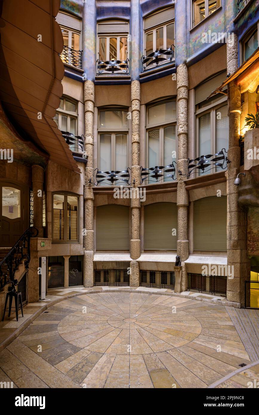 Inner courtyard of Casa Milà (La Pedrera) built by the architect Antoni ...