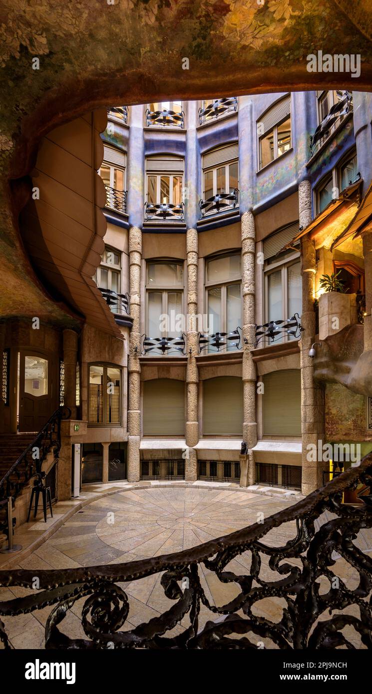 Inner courtyard of Casa Milà (La Pedrera) built by the architect Antoni ...