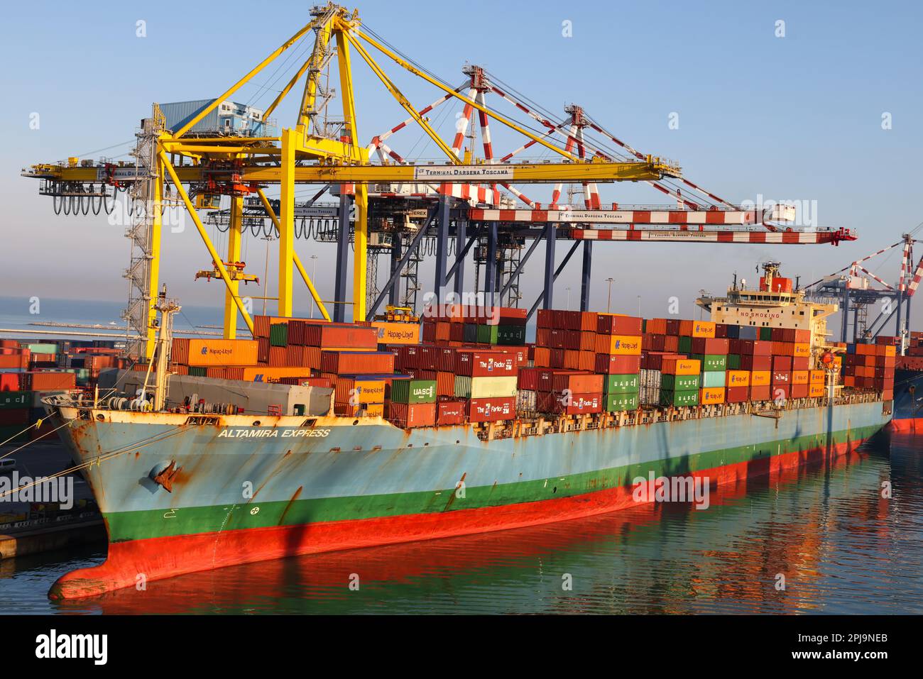 Livorno, Italy - 08 20 2023: Container terminal with stowed containers ...