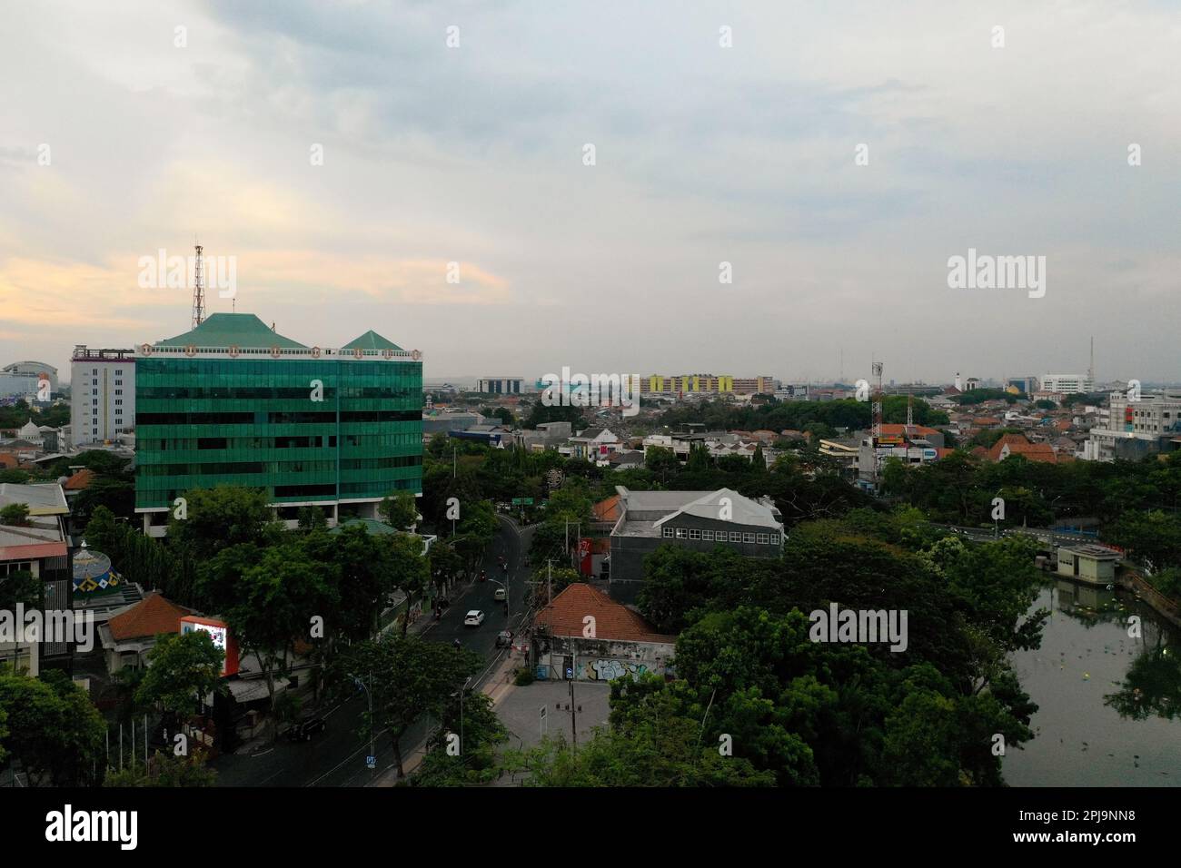 Aerial cityscape modern city Surabaya with skyscrapers, buildings and ...