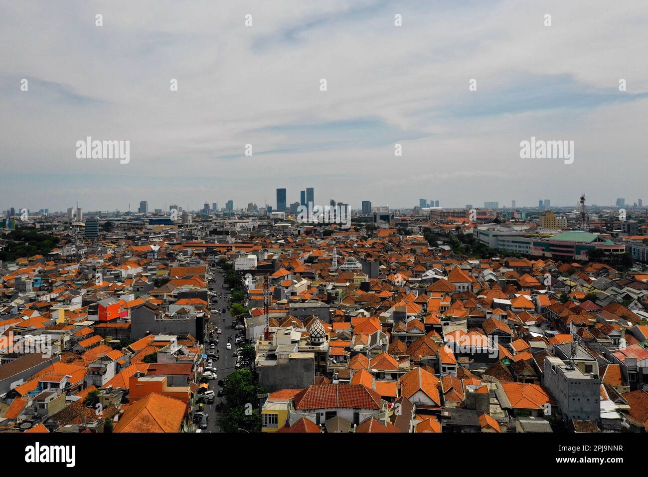 Aerial cityscape densely built asian city. urban environment in asia ...