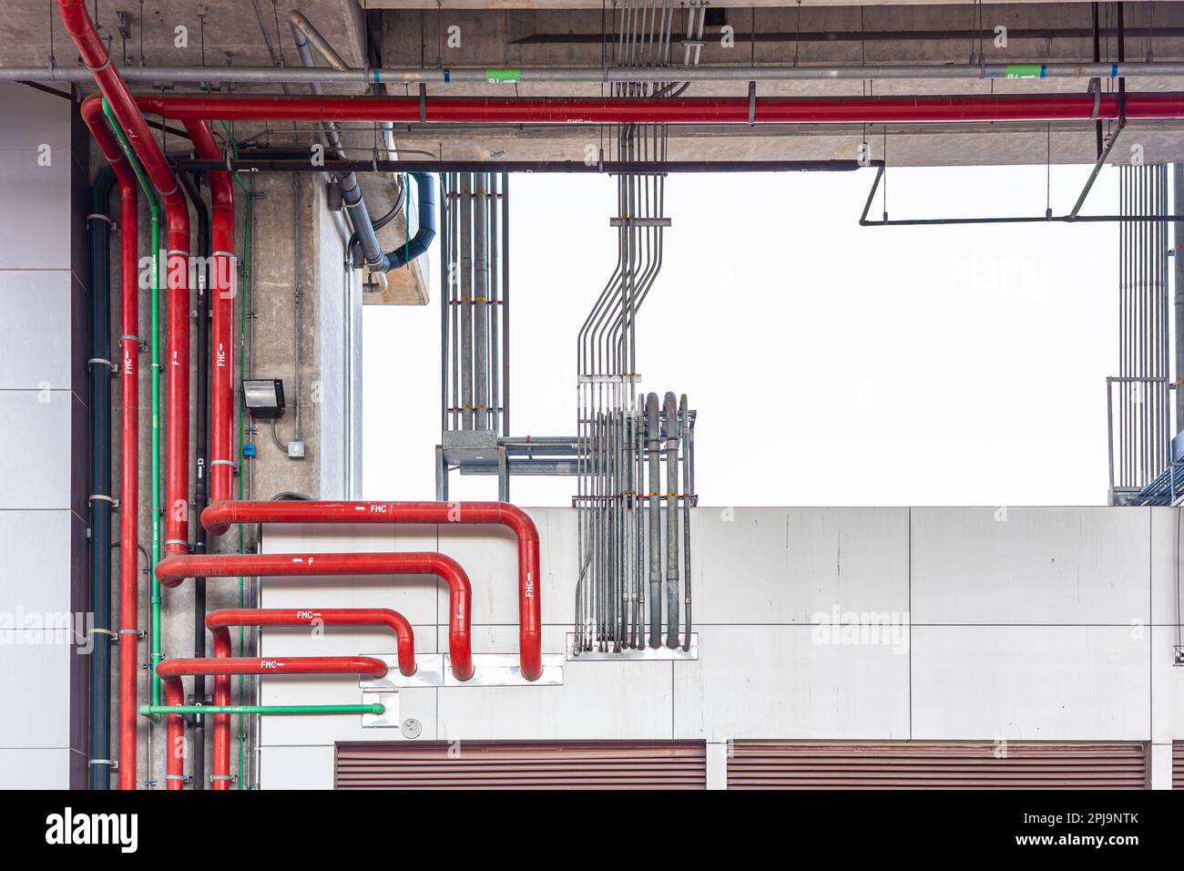 Sky Train Station or large industrial building firehouse water pipe ...