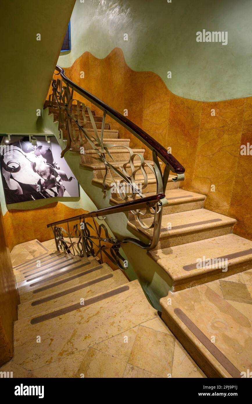 Stairs inside the Casa Milà - La Pedrera (Barcelona, Catalonia, Spain ...
