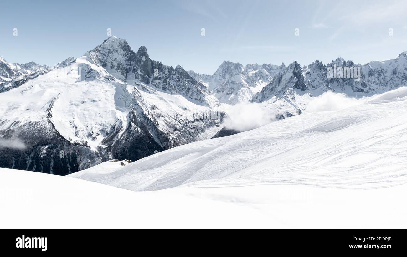 Mountain peaks in the French Alps in Europe. A wonderful high altitude ...