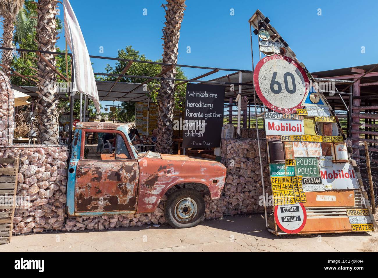 Kakamas, South Africa - Feb 25, 2023: Innovative decor at the Pienk ...