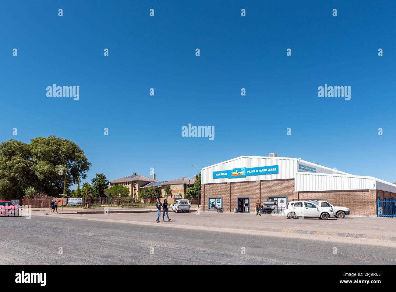 Kakamas, South Africa - Feb 25, 2023: A street scene, with a hardware ...