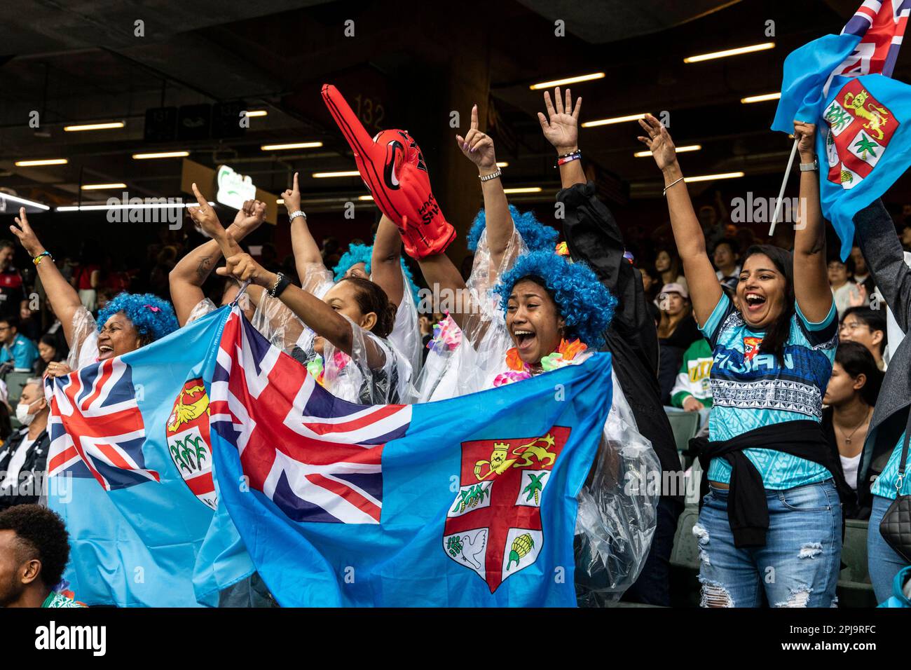 Hong Kong, Hong Kong. 31st Mar, 2023. Fans of Fiji women's rugby team ...