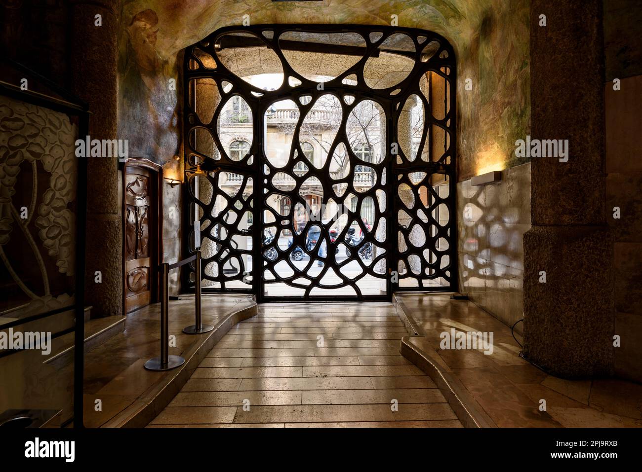 Wrought iron gate at the entrance of Casa Milà (La Pedrera) designed by ...