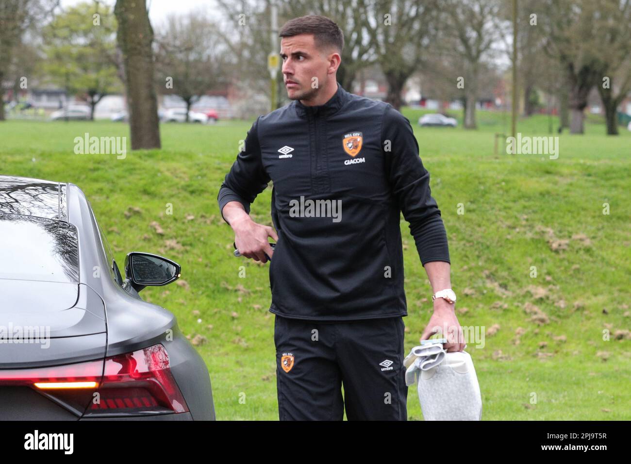 Karl Darlow #12 of Hull City arrives at The MKM Stadium ahead of the ...