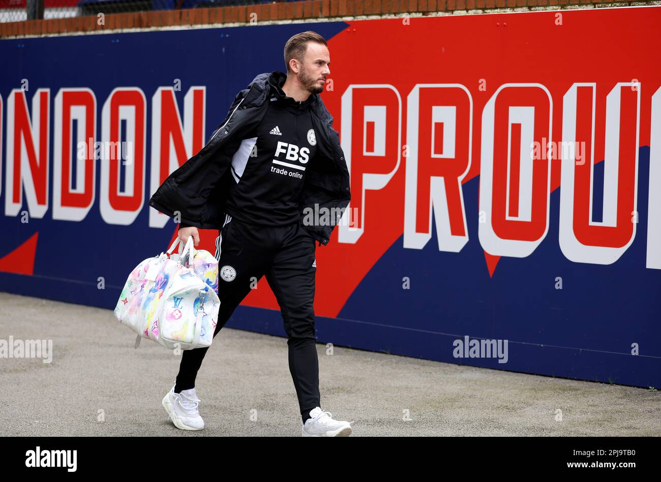 Leicester City's James Maddison arrives at the stadium ahead of the ...