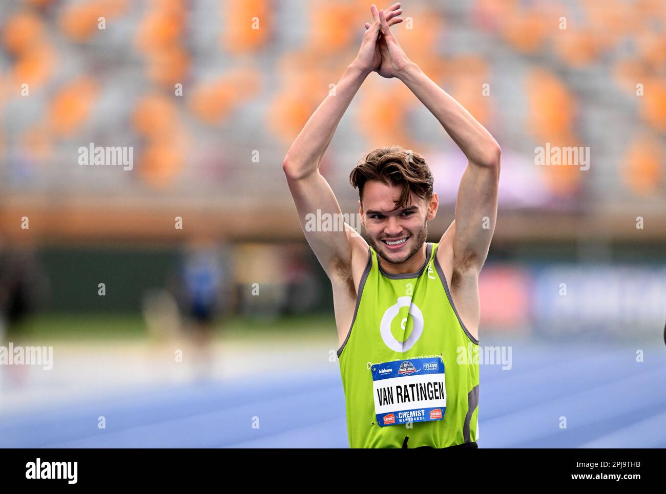 Luke Van Ratingen celebrates winning the mens 400 Metre Final at the ...