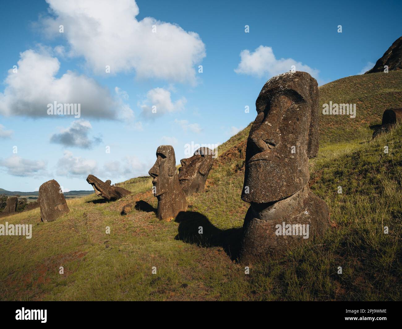 Moai statues in the Rano Raraku Volcano in Easter Island, Rapa Nui ...