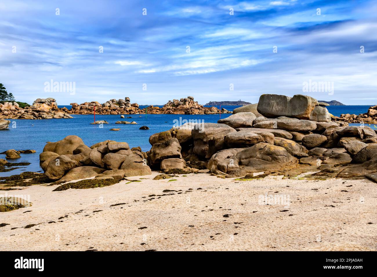 Sandy Beach And Pink Granit Boulders At The Atlantic Coast Of ...