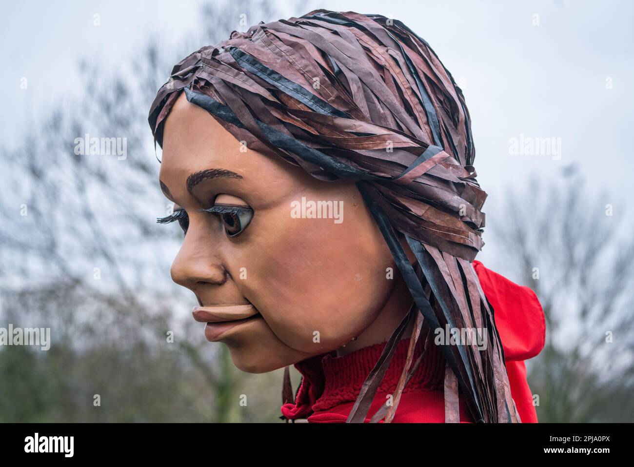 London UK 1 April 2023. Little Amal a 3.5m animatronic giant puppet of ...