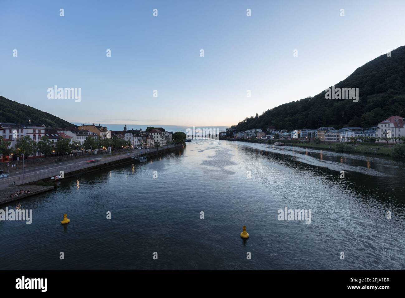 River Neckar at Heidelberg seen from the Old Bridge or Karl Theodor ...