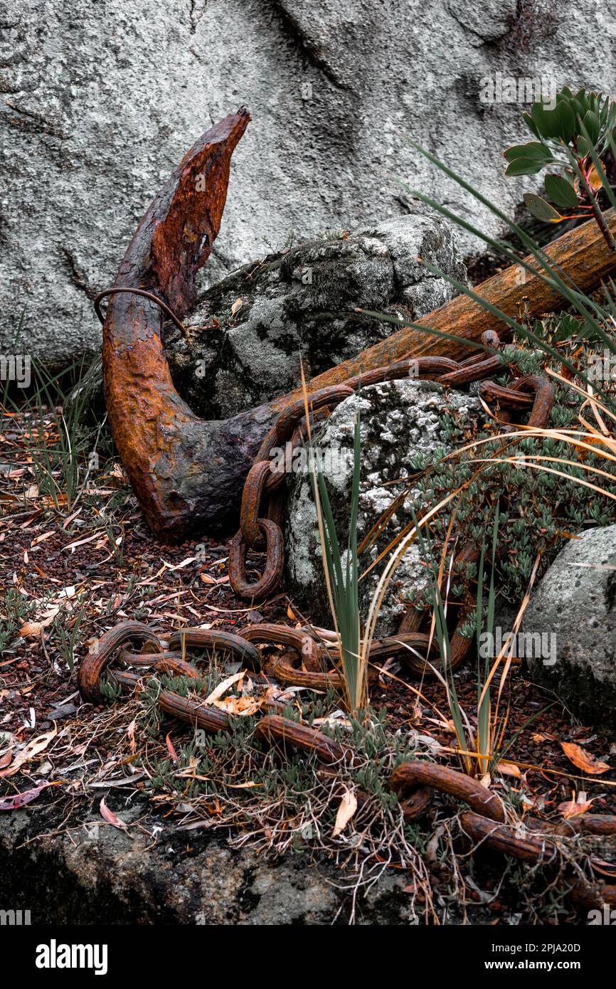 Old Rusty Anchor With Heavy Chain Stock Photo - Alamy