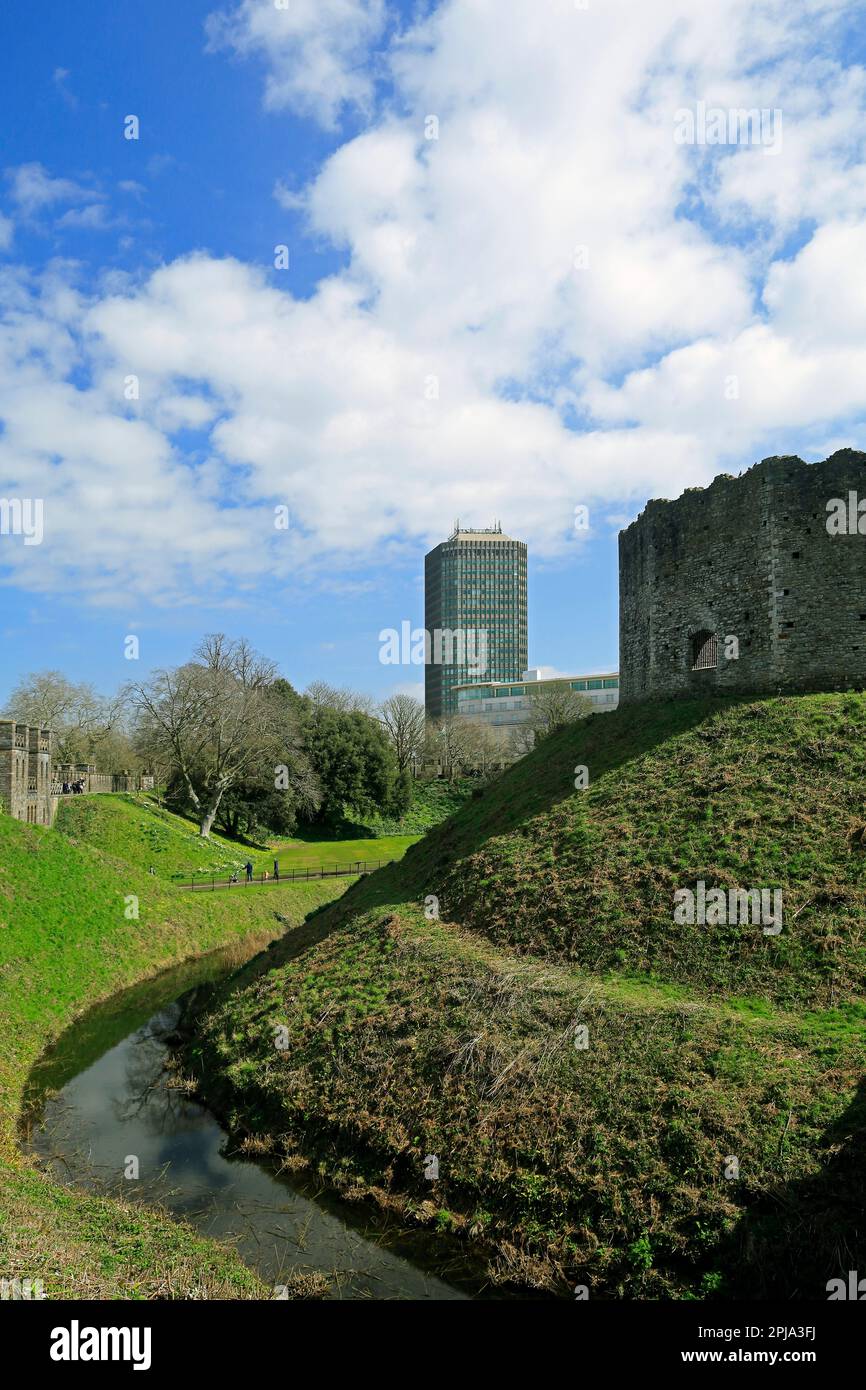 Cardiff Castle the Norman Keep and unusual view of The Capital Tower ...