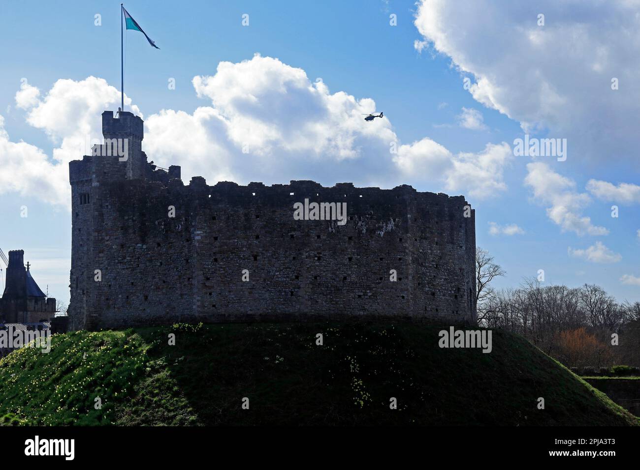Cardiff Castle the Norman Keep. March 2023. Spring Stock Photo - Alamy