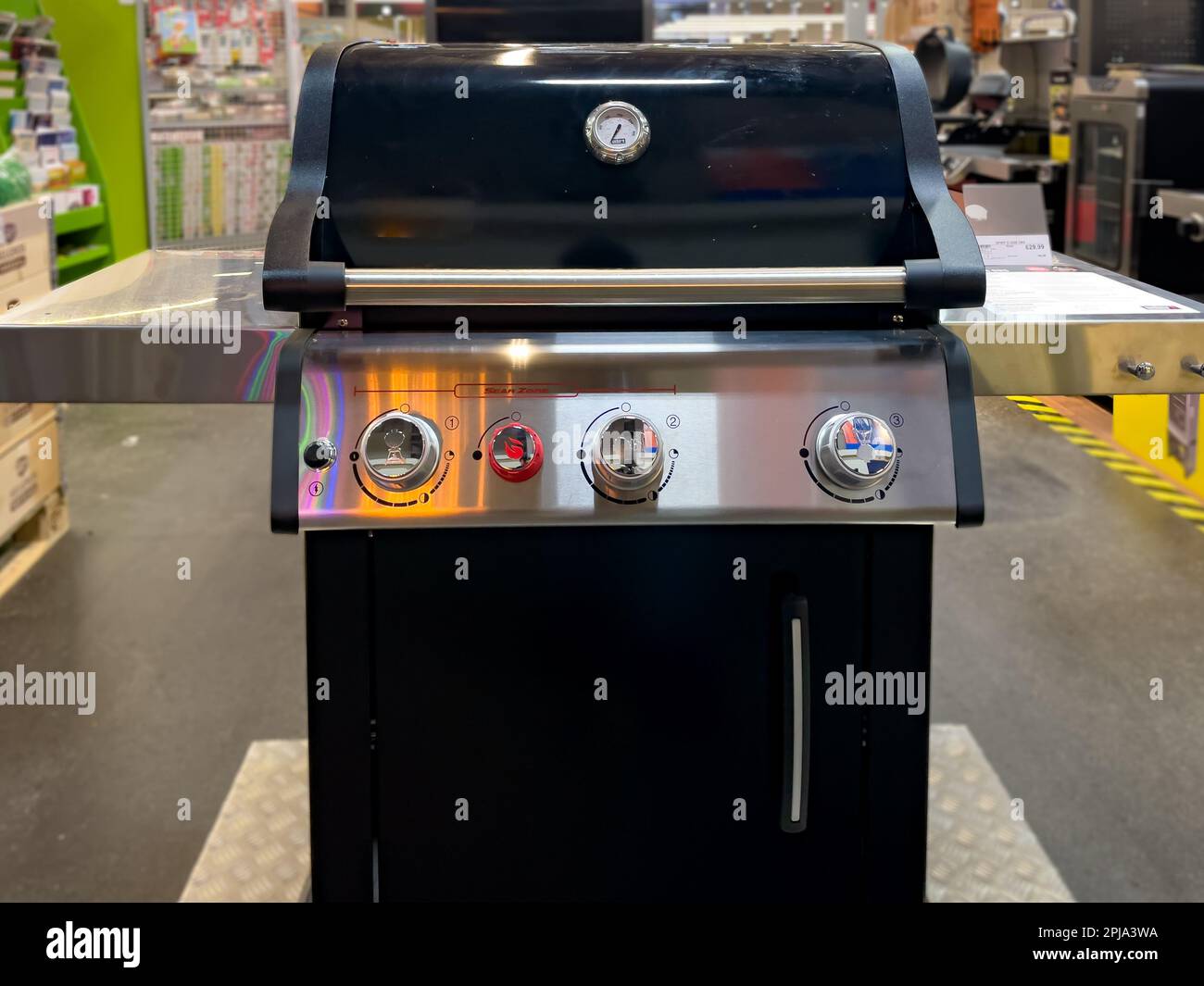 Stainless steel gas grill controls. Modern gas grill. Close-up Stock ...