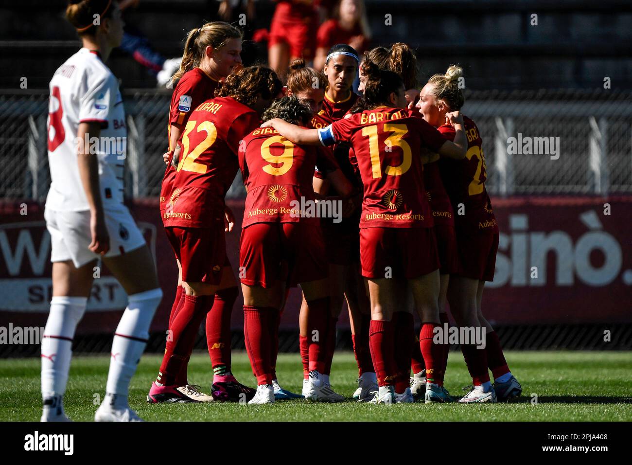 Rome, Italy. 01st Apr, 2023. AS Roma players celebrate after Emilie ...