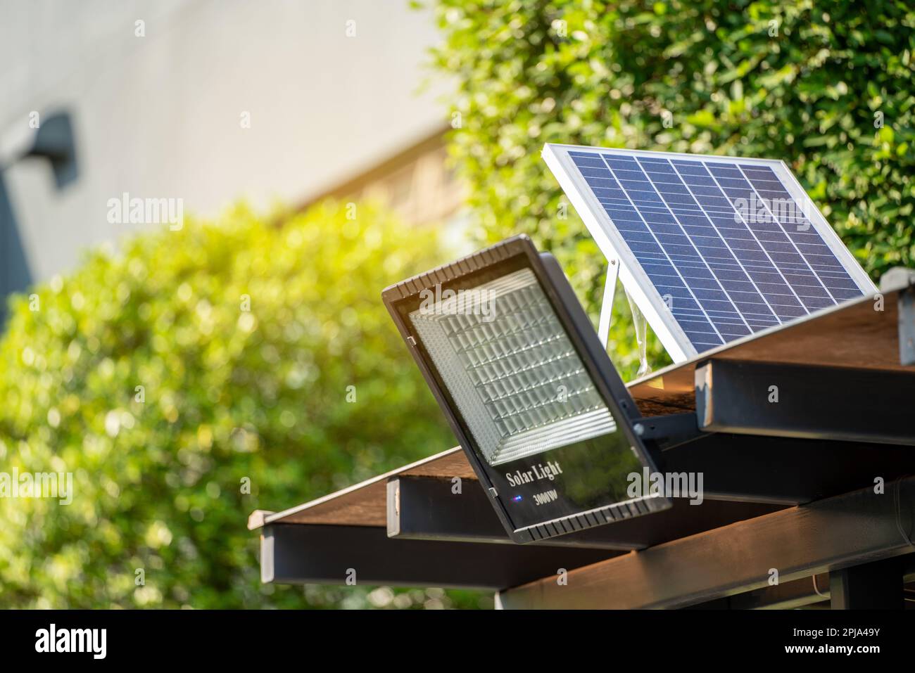 Solar Light. Public city light with solar panel powered on blue sky ...