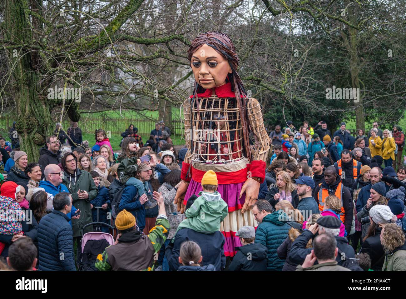 London UK 1 April 2023. Little Amal a 3.5m animatronic giant puppet of ...