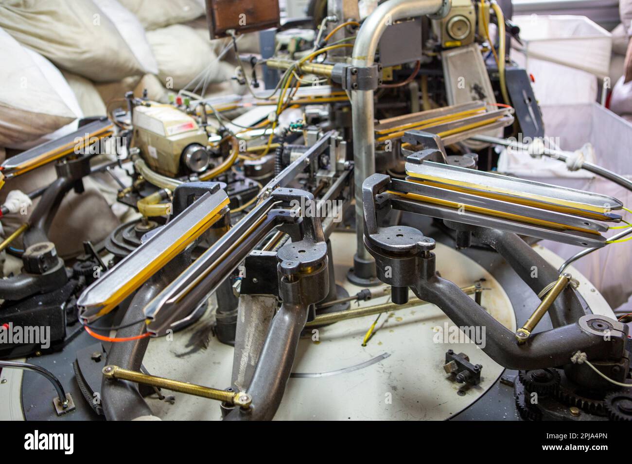 production of capron tights. Textile factory with machines and ...