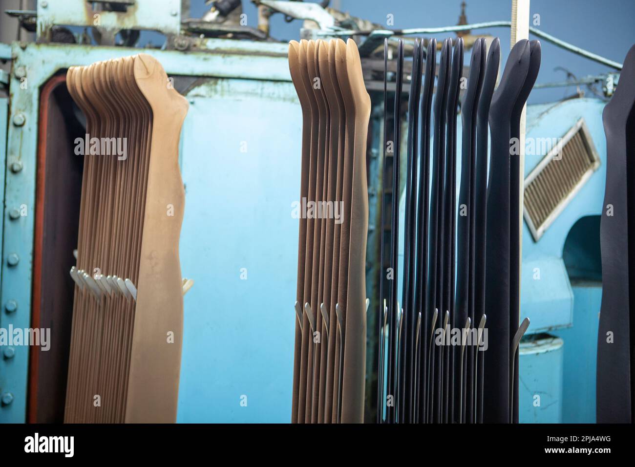 production of capron tights. Textile factory with machines and ...