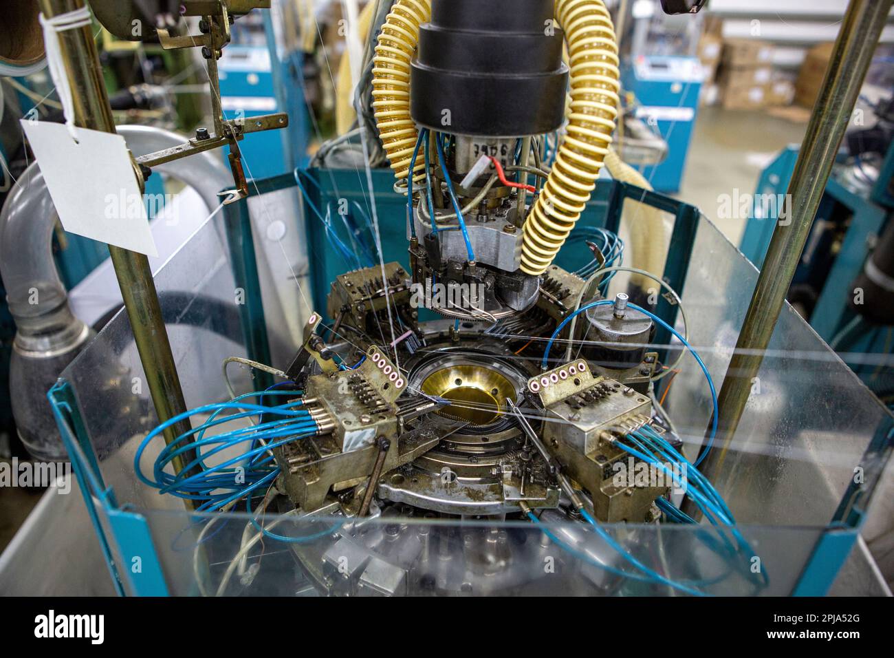 production of capron tights. Textile factory with machines and ...