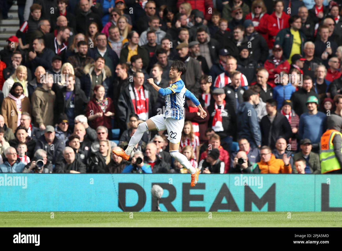 Brighton and Hove Albion's Kaoru Mitoma celebrates scoring their side's ...