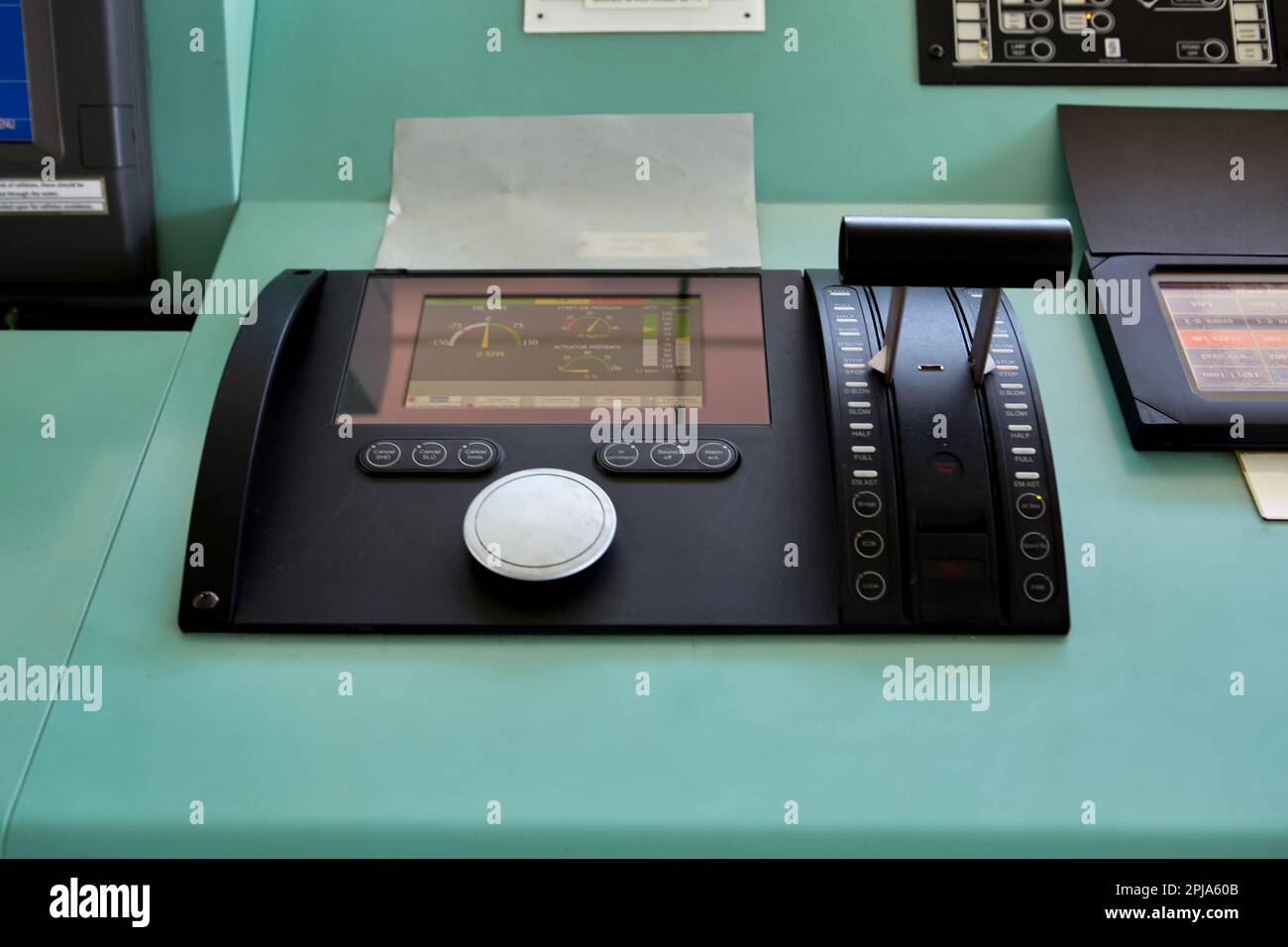 Captain's bridge on the ship. Navigation equipment. Ship control ...