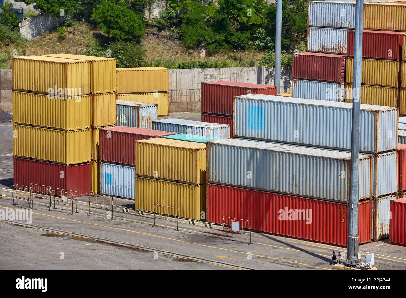 industrial port with containers. Stacks of containers at the port ...
