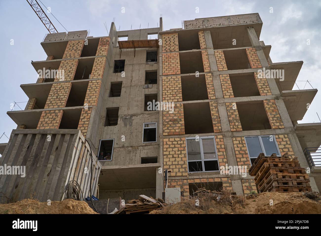 Construction site. High rise Building under construction. Construction ...