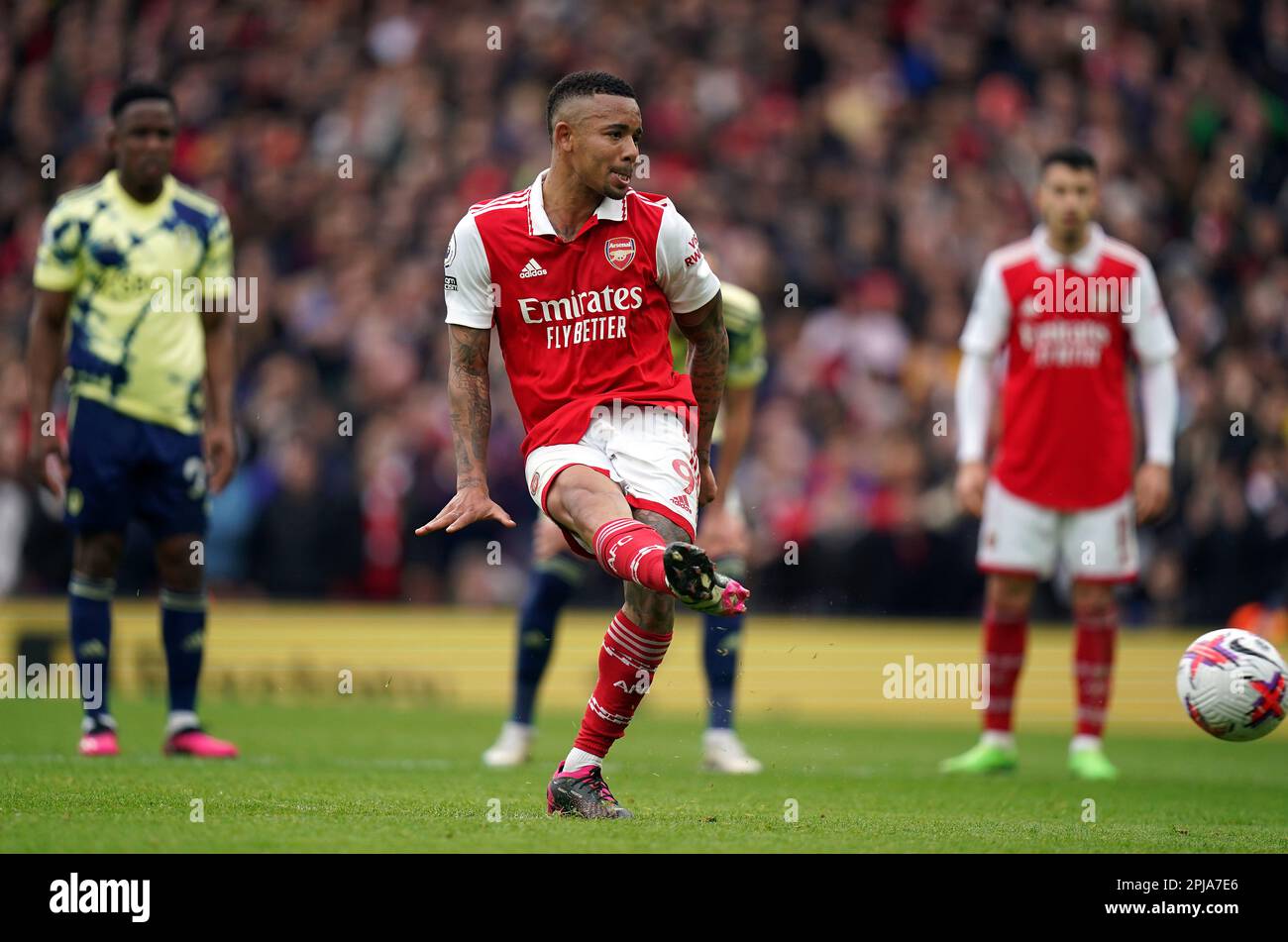 Arsenal's Gabriel Jesus scores their side's first goal of the game from ...