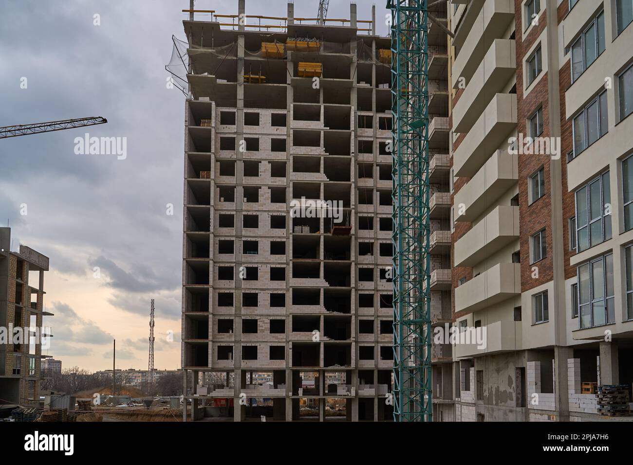 Construction site. High rise Building under construction. Construction ...